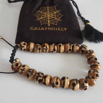 Black Short KALI MALA Sacred Skull Prayer Beads, Hand Carved Natural ...