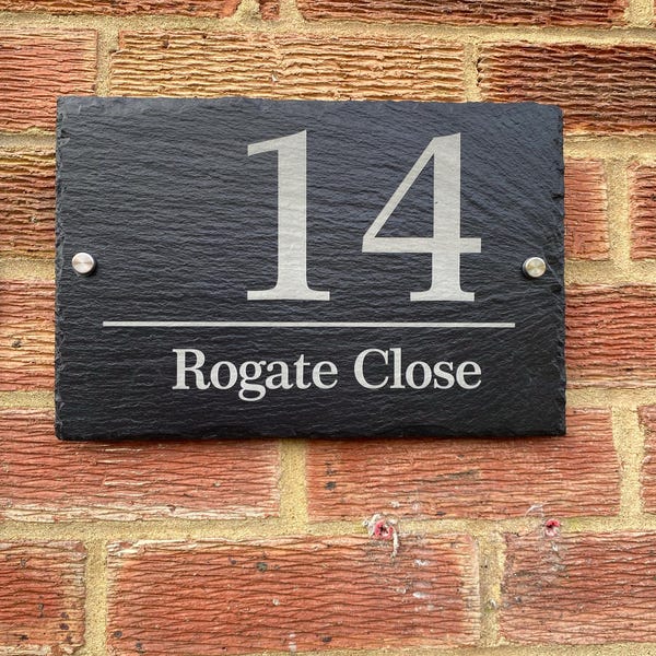 Slate Engraved House Sign - Personalised Slate Home Plaque - Modern ...