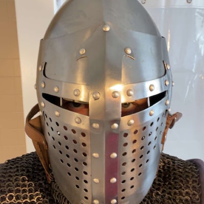 Medieval Barbuta Chainmail Helmet Steel Barbute Helmet LARP Costume ...