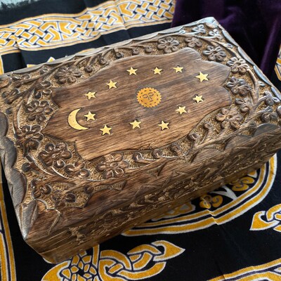 CELESTIAL SUN and MOON Carved Wood Nesting Boxes 3 Sizes Available for ...