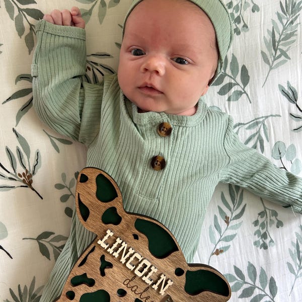Baby Boy Cow Birth Stats Sign / Nursery Announcement / Cattle Tag ...