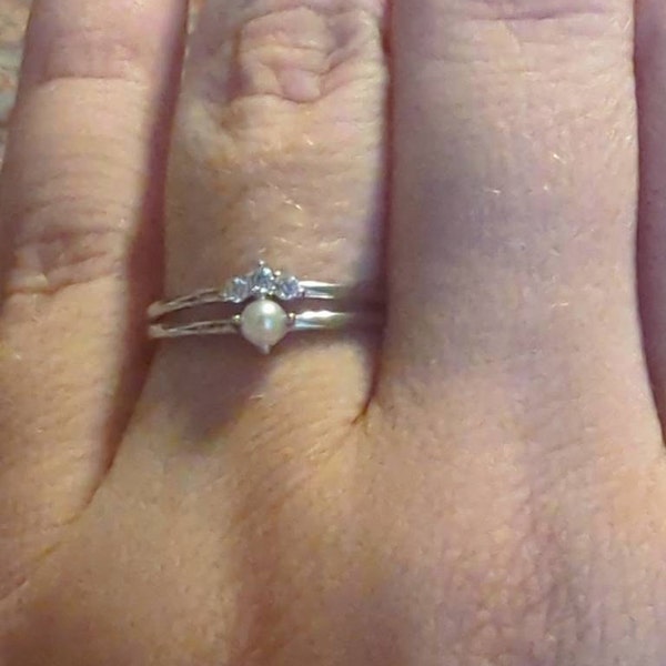 Pearl Ring Set Dainty Pearl Ring Gold Pearl Ring Stacking Ring Simple ...