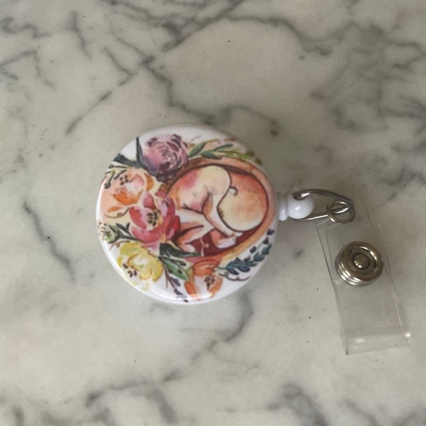 Labor & Delivery, Watercolor Floral Fetus, NICU Nurse Badge, Ob/gyn ...