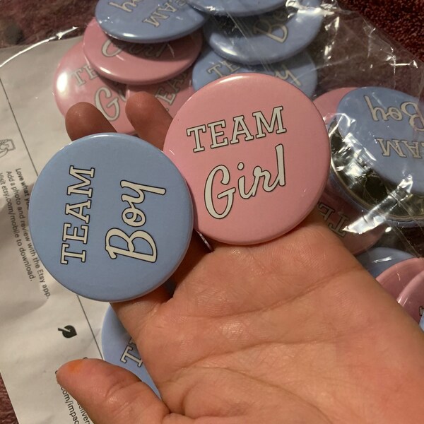 Team Boy Team Girl Gender Reveal Button Pin Set; FREE SHIPPING, Gender ...