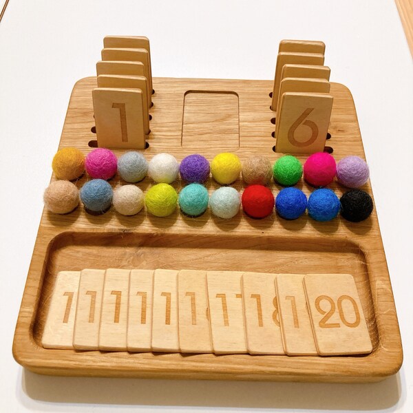 Montessori Math Reversible Board With Number Cards 1-20 Preschool ...