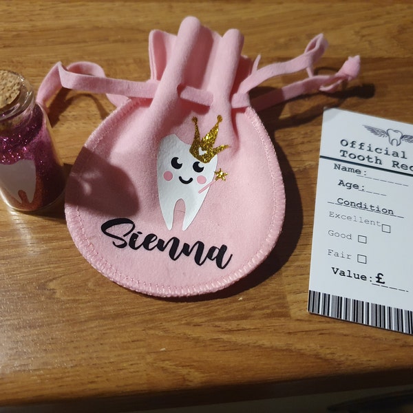 Personalised Tooth Fairy Bag and Bottle, Personalised Pink Velvet Pouch ...