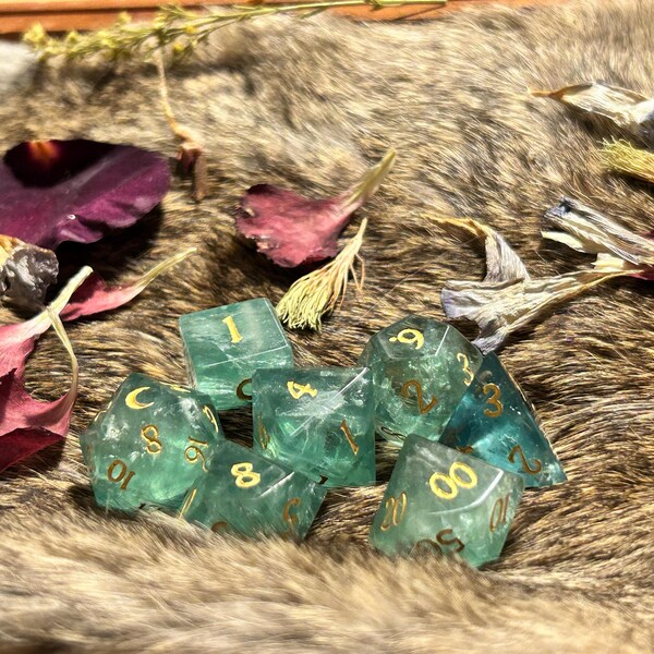 Green Jade DND Dice Set, Aventurine Sharp Edge D&D Dice Set, Dungeons ...