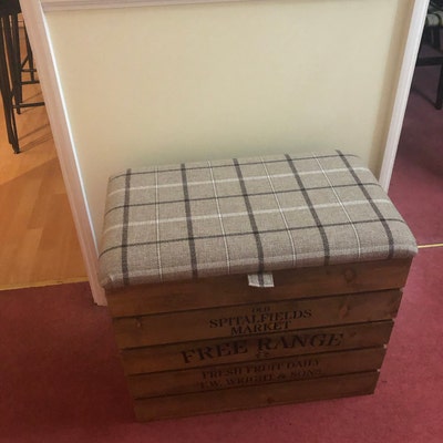 Large Wooden Storage Box With Fabric Upholstered Hinged Lid/seat - Etsy UK