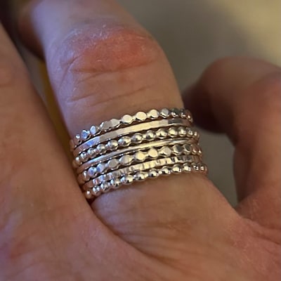 Hammered Beaded Sterling Silver Stacking Ring Stackable Ring Set Dainty Ring Minimalist Jewelry ...