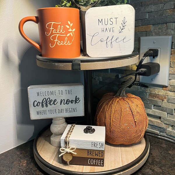 Coffee Mini Book Stack, Coffee Bar, Coffee Decor, Farmhouse Tiered Tray ...