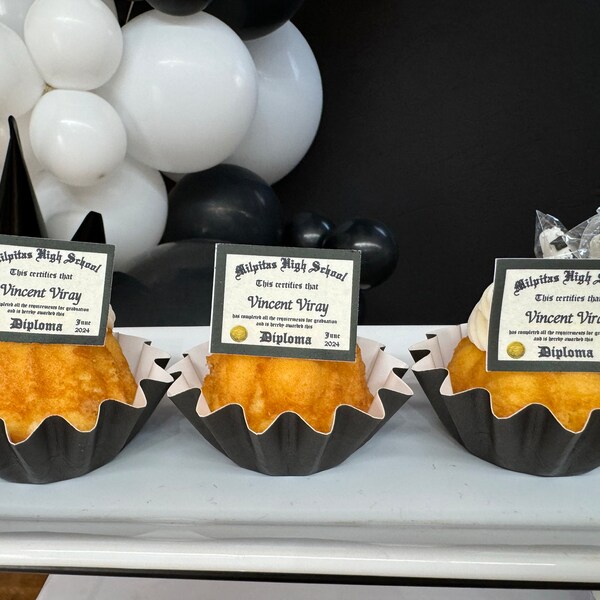 20 Custom Edible Graduation Diplomas for Cupcakes, Cookies, or Rice ...
