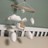 TEDDY’S DREAM Cot Mobile, Boucle Cot Mobile, Cloud Mobile, Neutral ...