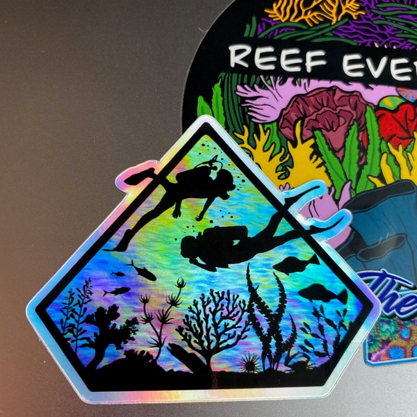 Scuba Diver Sticker, Vinyl Holographic Sticker, Scuba Diving Sticker ...