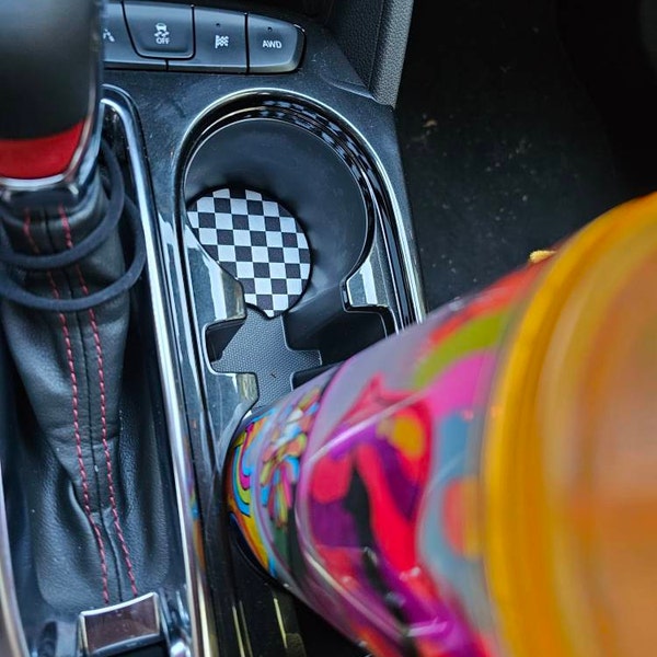 Checkered Car Coasters Set of 2 Accessories Neutral Print Boho ...
