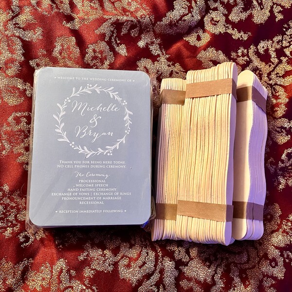 Light Dusty Blue Wedding Program Fans Wooden Sticks Included - Light ...