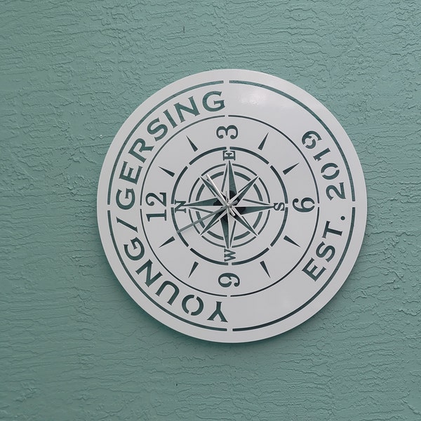 Personalized Compass Rose Metal Clock - Nautical Wall Art - Large Wall ...