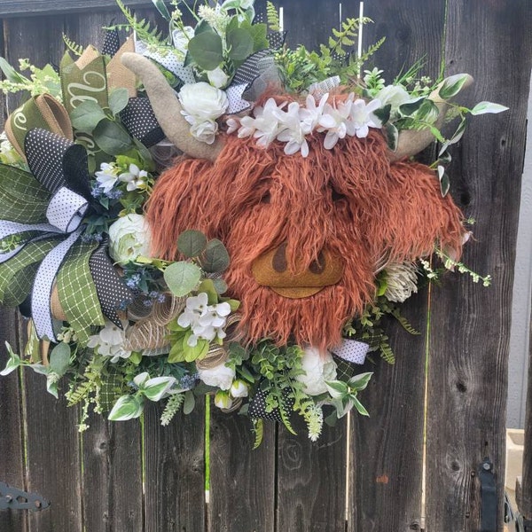 Highland Cow Wreath Attachment, Highland Cow for Your Door, Cow Wall ...