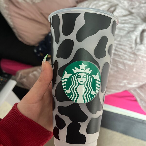 24oz Venti Cold Cup Cow Full Wrap With Ear Tag, Cow Print Svg, Cow Ear ...