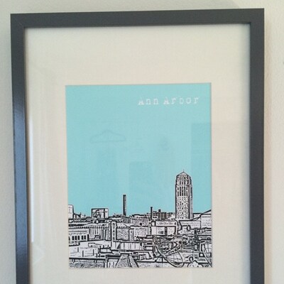 Ann Arbor Poster Ann Arborr City Skyline Art Print Ann Arbor Michigan ...