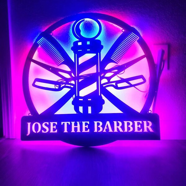 Personalized Barber Pole Hair Stylist Neon Light Metal Art, Salon ...