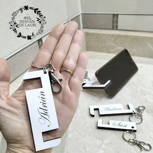 Mobile Phone Stand Keychain Vintage Key Chain Cell Phone Holder Laser ...