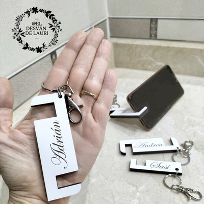 Mobile Phone Stand Keychain Vintage Key Chain Cell Phone Holder Laser ...