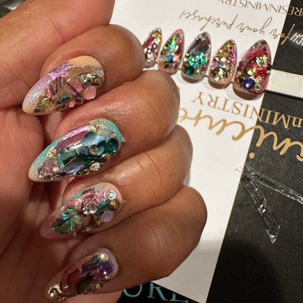 Moss Garden Press on Nails Moss 3D Flower 3D Butterfly Garden Press on ...