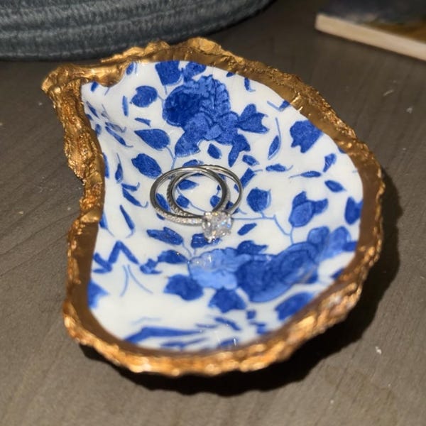 Oyster Shell Ring Dish, Oyster Ring Dish, Decoupaged Oyster Dish ...