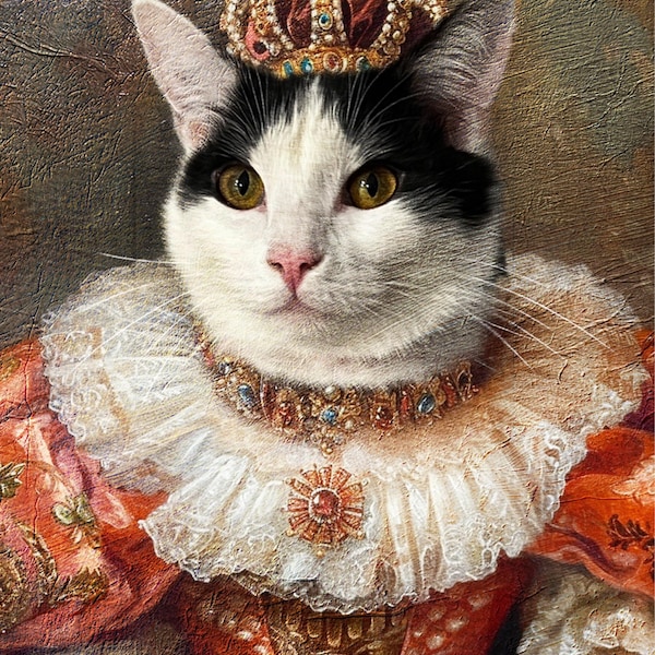 Queen Cat Portrait From Photo, Royal Pet Portrait, Regal Cat Portrait ...