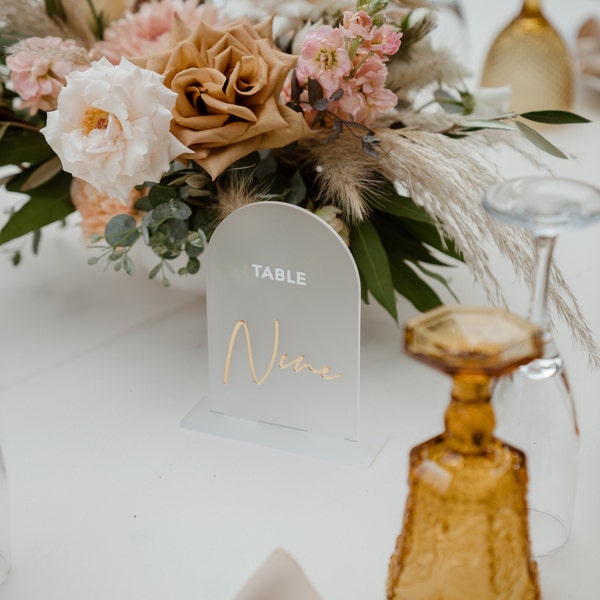 Frosted Arch Acrylic Table Numbers - Frosted Acrylic Sign - Wedding ...