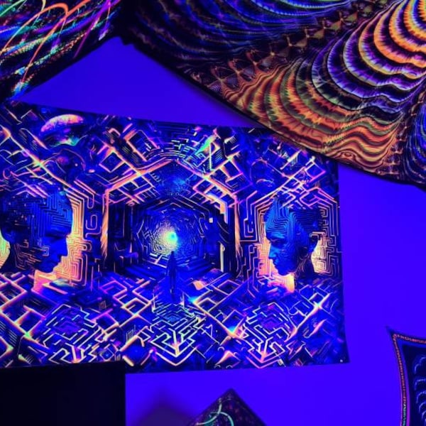 UV Reactive Psychedelic Curtain Window Treatment Fluorescent Blacklight ...