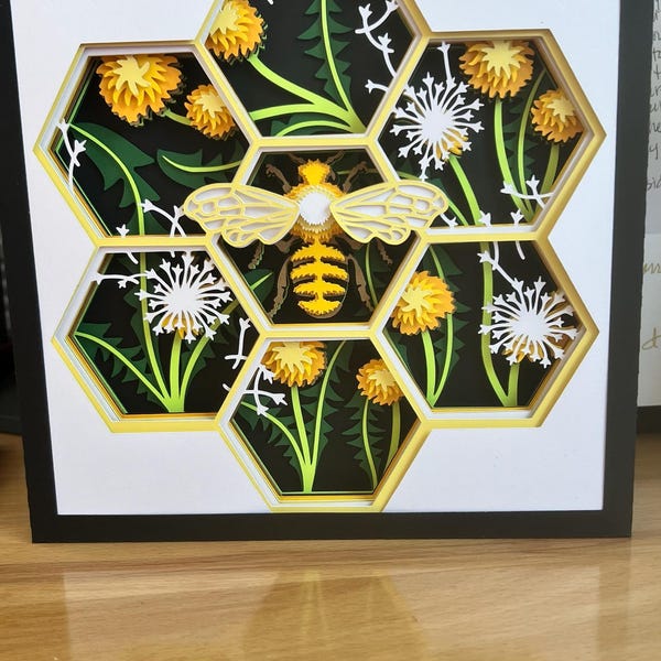 3D Bee Shadow Box SVG Layered Dandelions SVG, Spring Shadow Box, Honey ...