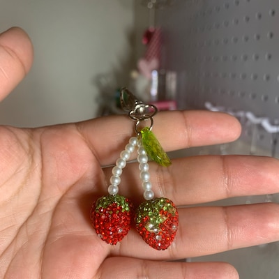 Strawberry Phone Charm Matching Strawberry Charms Keychain - Etsy