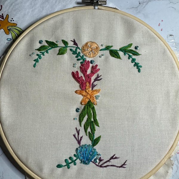 Floral Letter E Hand Embroidery Pattern for 6 and 4 Inch Hoop ...