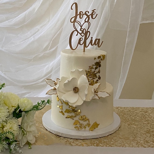 Gold Wedding Cake Topper / Rustic Wedding Cake Topper / Personalized ...