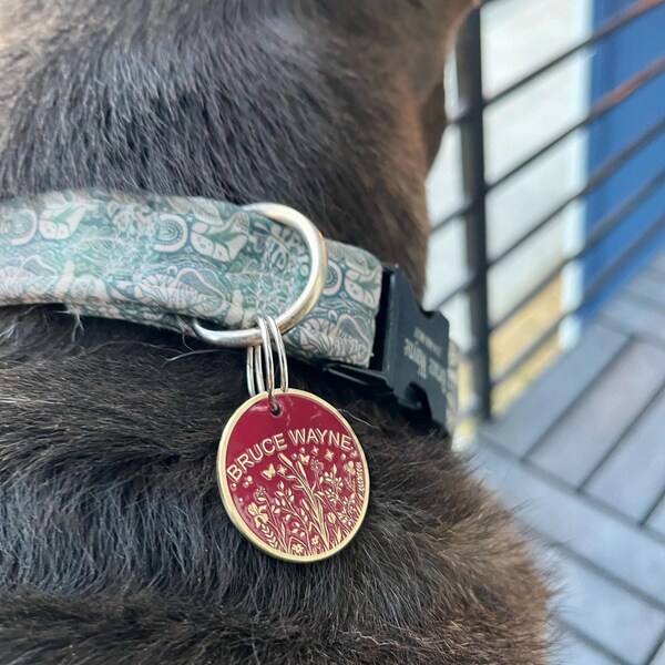 Wild Floral Dog Tag Personalized, Custom Pet Id Tag, Meadow Cat Name ...