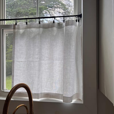 White Linen Curtains Linen Cafe Curtains Kitchen Curtains With Top and ...