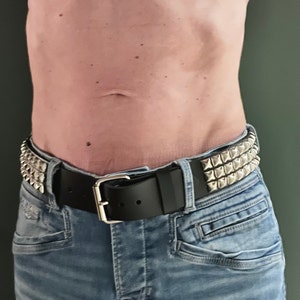 Premium Studded Spiked 1-3/4 45mm Wide Full Grain Leather Belt 3 Rows 1 ...