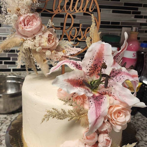 Personalized Cake Topper - Cream/ Terracotta / Rust Floral Cake Topper ...