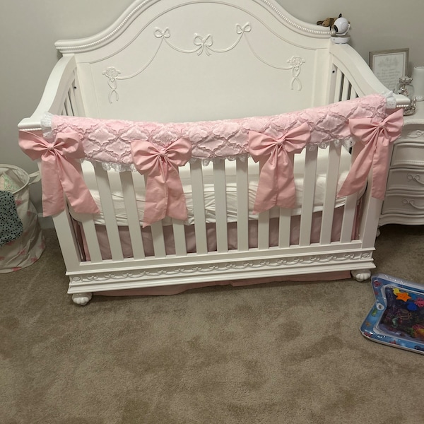 Baby Girl Crib Bedding. Pink and Ivory Lace Ruffled Crib Skirt. - Etsy