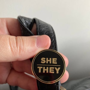 She They Pronoun Pin Silver or Gold 1-inch Round Hard Enamel Femme ...
