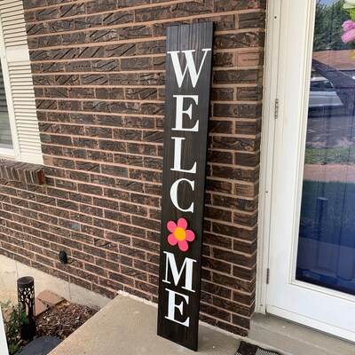 Wood WELCOME Sign, Interchangeable O Attachment Pieces, Large Vertical ...
