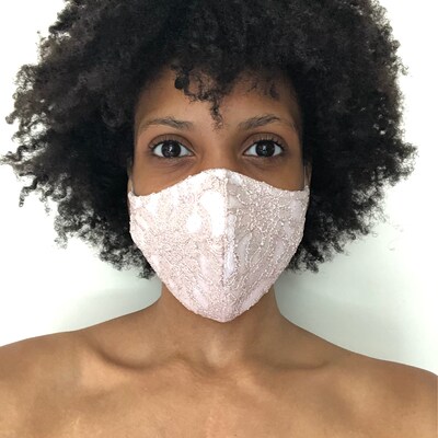 Blush Pink and Blue/grey Sparkling Lace Face Mask, Reusable, Washable ...