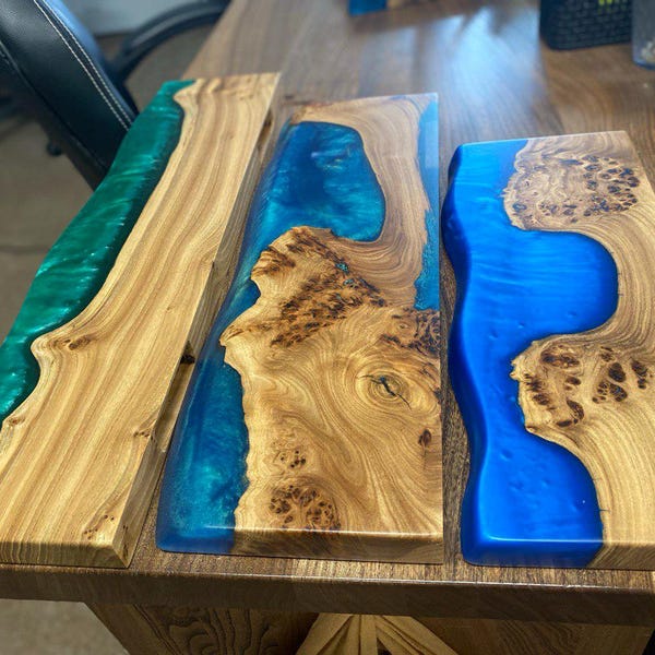 Green Epoxy Resin & Wood Live Edge Shelf – Custom Wooden Floating ...