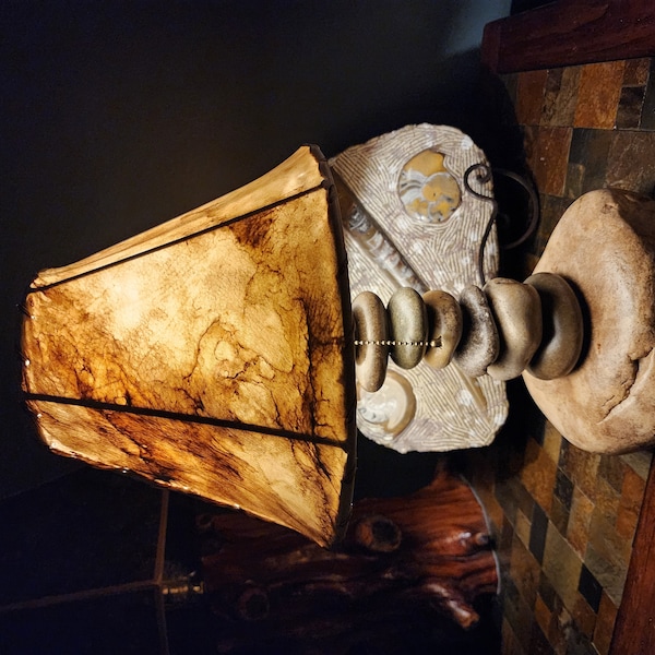 Rustic Stone Base Table Lamp – Handmade in Idaho – Faux Leather Shade - Etsy