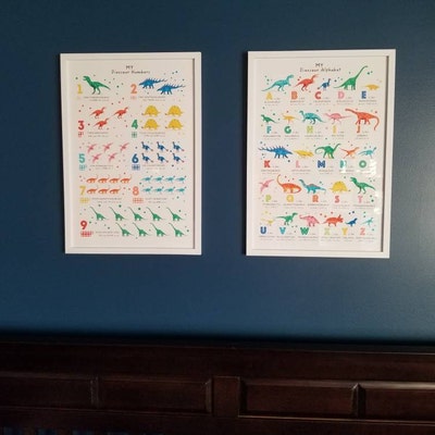 Bright Dinosaur Print Set of Two, Alphabet and Numbers Nursery Art ...
