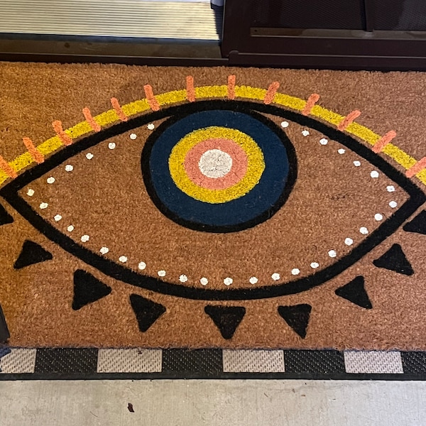 Colorful and Mystic Evil Eye Doormat, Boho Style Welcome Mat for Your ...