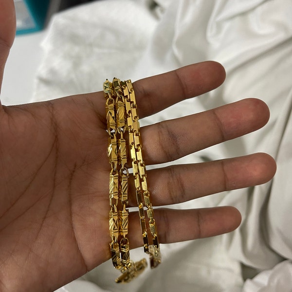 Tiny Bar Link Chain,thai Gold Jewelry,baht Chain 22K 24K Yellow Gold ...