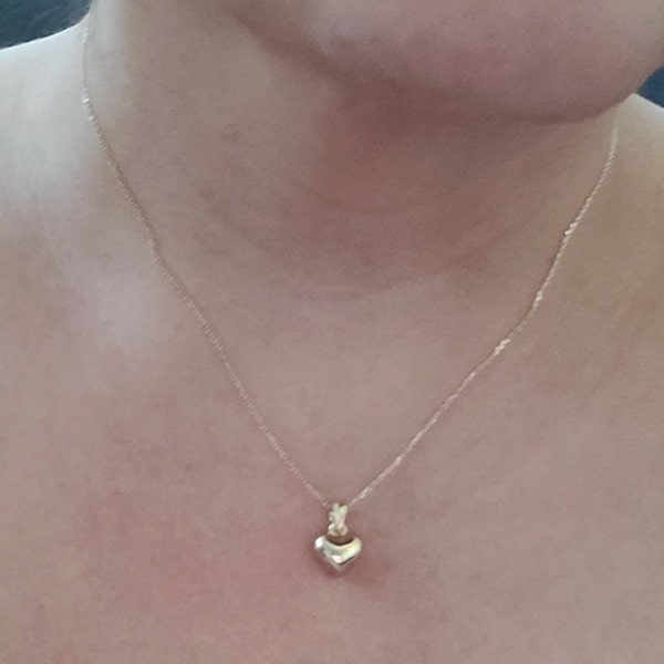 14K Gold Heart Necklace, Small Heart Necklace, Mini 3D Heart Pendant ...