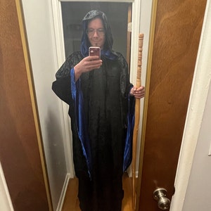 BLACK Wizard Robe With Hood and Sleeves, Halloween Party Costume for ...